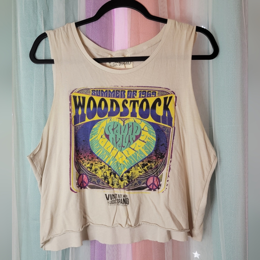 Woodstock Vintage Brand Cropped Tank Retro Hippie Boho - Gem